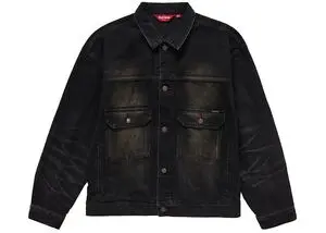 Supreme Distressed Selvedge Trucker Jacket - Washed Black